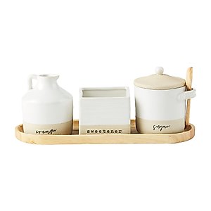 Mud Pie 47800013, White/Natural, Stoneware Cream and Sugar Set, assembled 5" x 11"