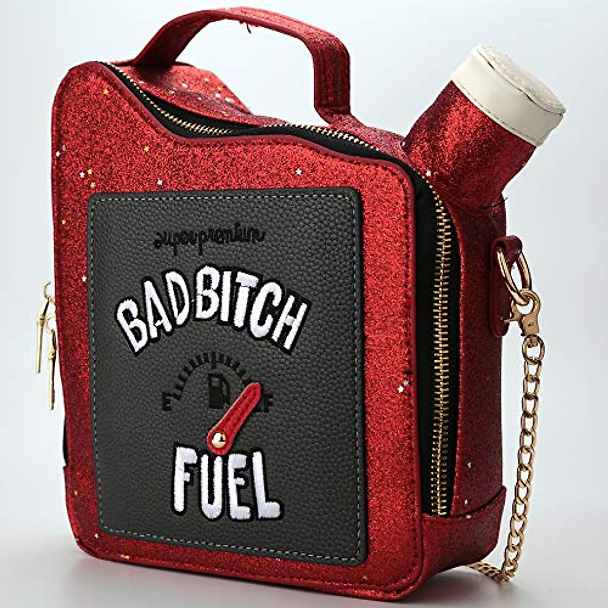 QiMing Gasoline Shoulder Handbag,Sequins PU CrossBody PursesTote Bag for Women(Red)