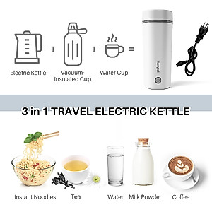 Kompoll Travel Electric Kettle, Fast Water Boil Small Portable Kettle, Stainless Materials Automatic Shut off Tea Pot, Dry Protection and Separable Power Cord, Suitable for Milk, Coffee, Water and Tea