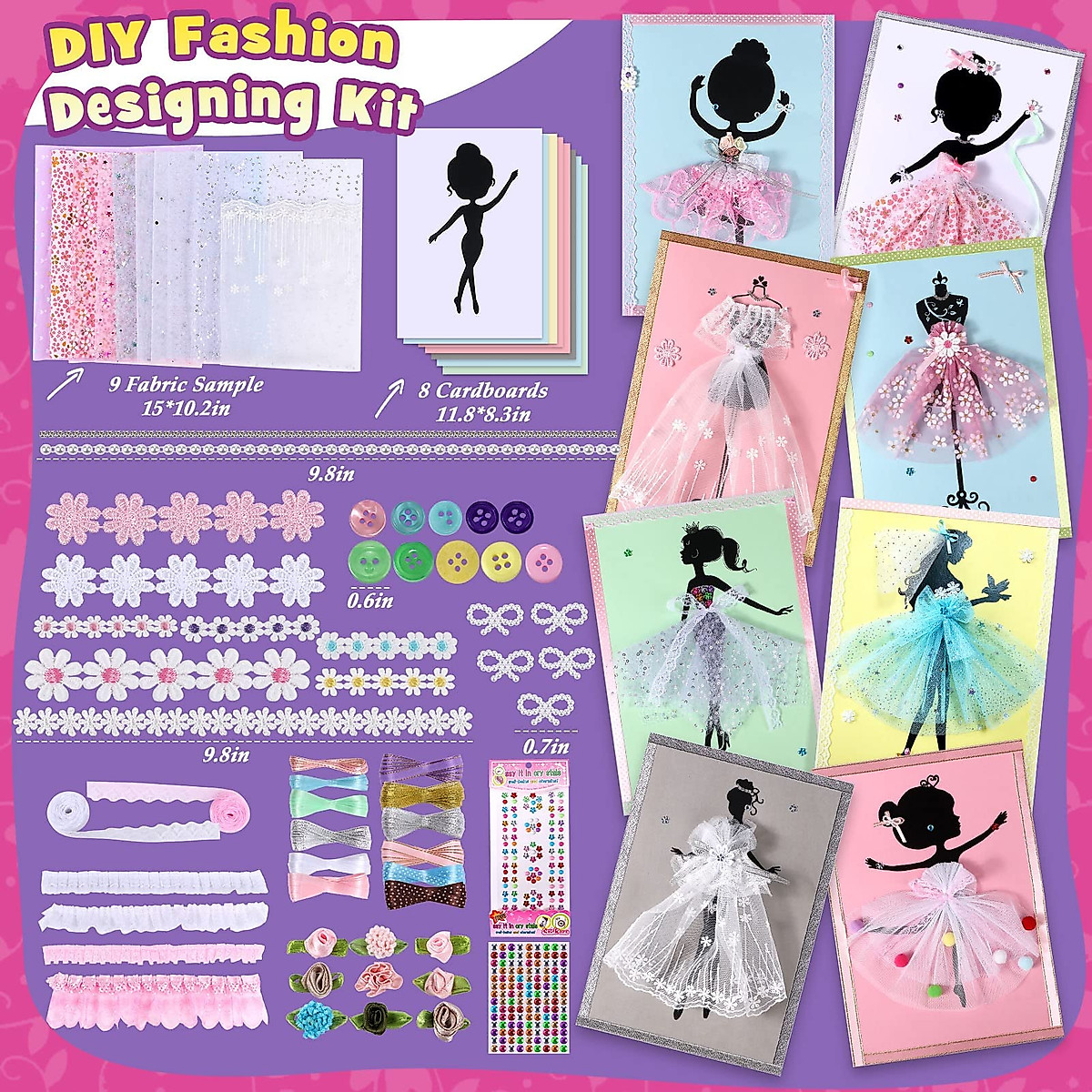 Tacobear Fashion Designer Kits for Girls Creativity DIY Arts & Crafts Toys Fashion Design Sketchbook Clothes Sewing Kit for Kids Birthday Gift Ages 3 4 5 6 7 8+