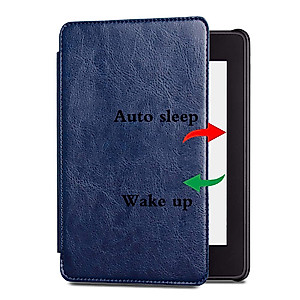 ISeeSee All-new Kindle Paperwhite Water-Safe Fabric Cover (10th Generation-2018),Holding Case PU Leather E-Reader Smart Cover with Auto Sleep/Wake for Amazon All-New Kindle Paperwhite 2018 DarK Blue