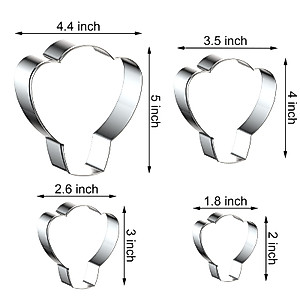 Hot Air Balloon Cookie Cutter Set - 5 Inch, 4 Inch, 3 Inch, 2 Inch - 4 Piece Air Travel and Flying Cookie Cutters Shapes - Stainelss Steel