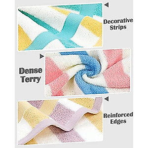 Striped Washcloths 24 Pack 6-Color Bundle - Cotton Wash Cloths for Body and Face 13 x 13 Inches