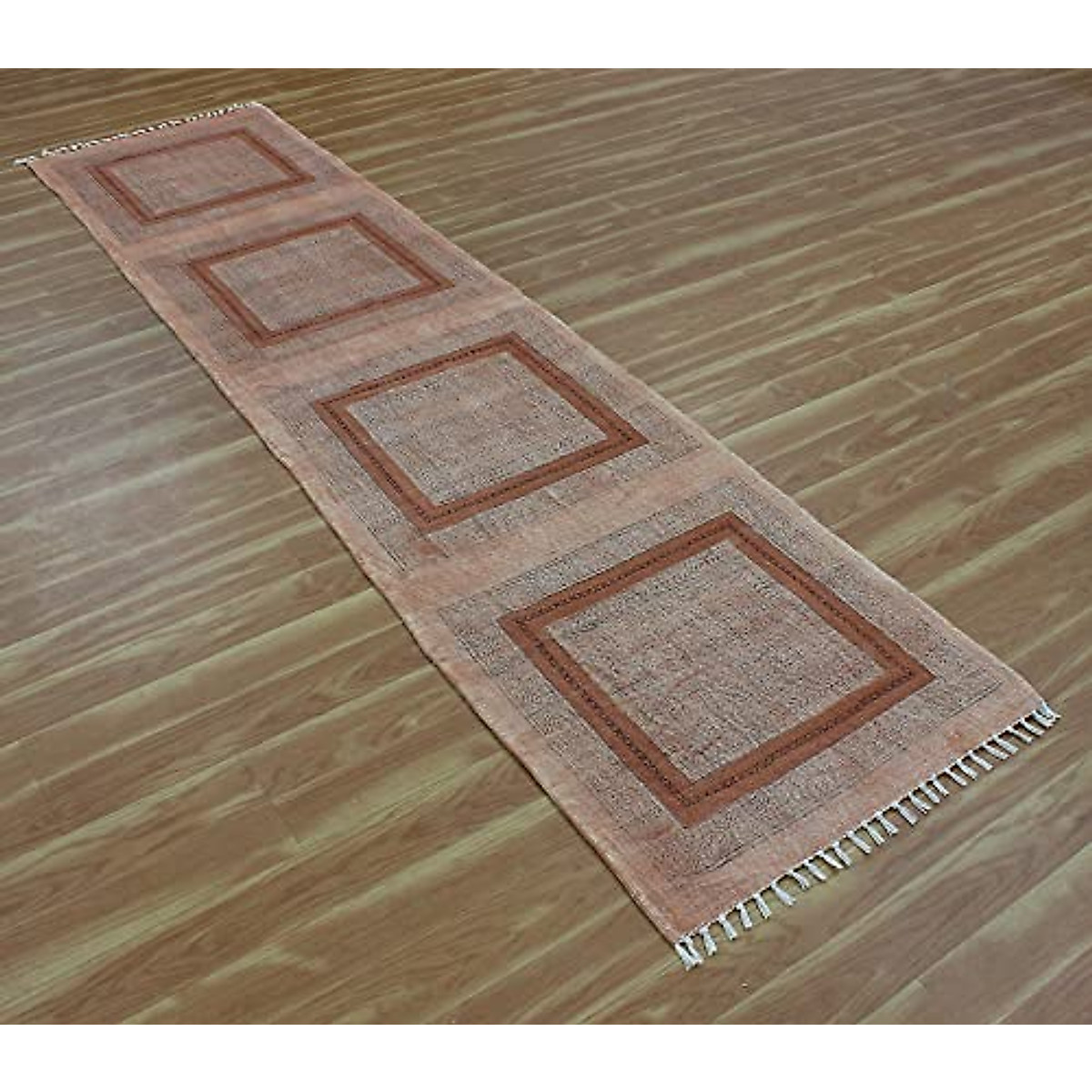 Casavani Hand Block Printed Cotton Dhurrie Bordered Brown & Beige Area Rug Doormat Floor Rug Indoor Area Rugs for Bedroom Living Room Laundry Room 10x18 Feet