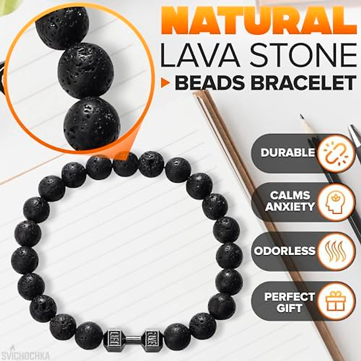 Lava Beads Dumbbell Bracelet For Men, Weight Bracelet 8mm Lava Rock Bracelet Natural Stone, Men Stretch Bracelet Bead Bracelet for Women, Alloy Dumbbell Bracelet, Beaded Jewelry Elastic Blessings Bracelet