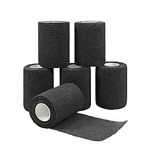GooGou Self Adherent Wrap Bandages Self Adhering Cohesive Tape Elastic Athletic Sports Tape for Sports Sprain Swelling and Soreness on Wrist and Ankle 6PCS 3 in X 14.7 ft (Black)