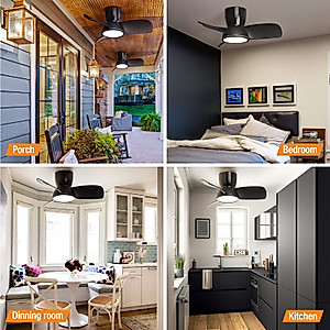 slochi Quiet Ceiling Fans with Lights and Remote, Low Profile Outdoor Ceiling Fans for Patios with Light, 32 inch Black Ceiling Fan with Light Flush Mount for Outdoor Bedroom Patio