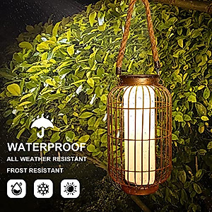 baterysu Large Outdoor Solar Lanterns Hanging Light Waterproof LED Garden Lights Solar Powered Retro Metal Auto On Off Table Lamp for Garden Patio Porch Pathway Walkway Tabletop Decorative(Bronze)