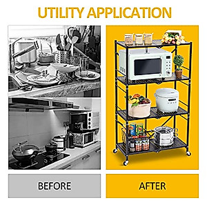 TOOLF 4-Shelf Foldable Storage Shelves with Wheels, Large Capacity Shelving Unit, Freestanding Metal Rack, 1 Piece, Black