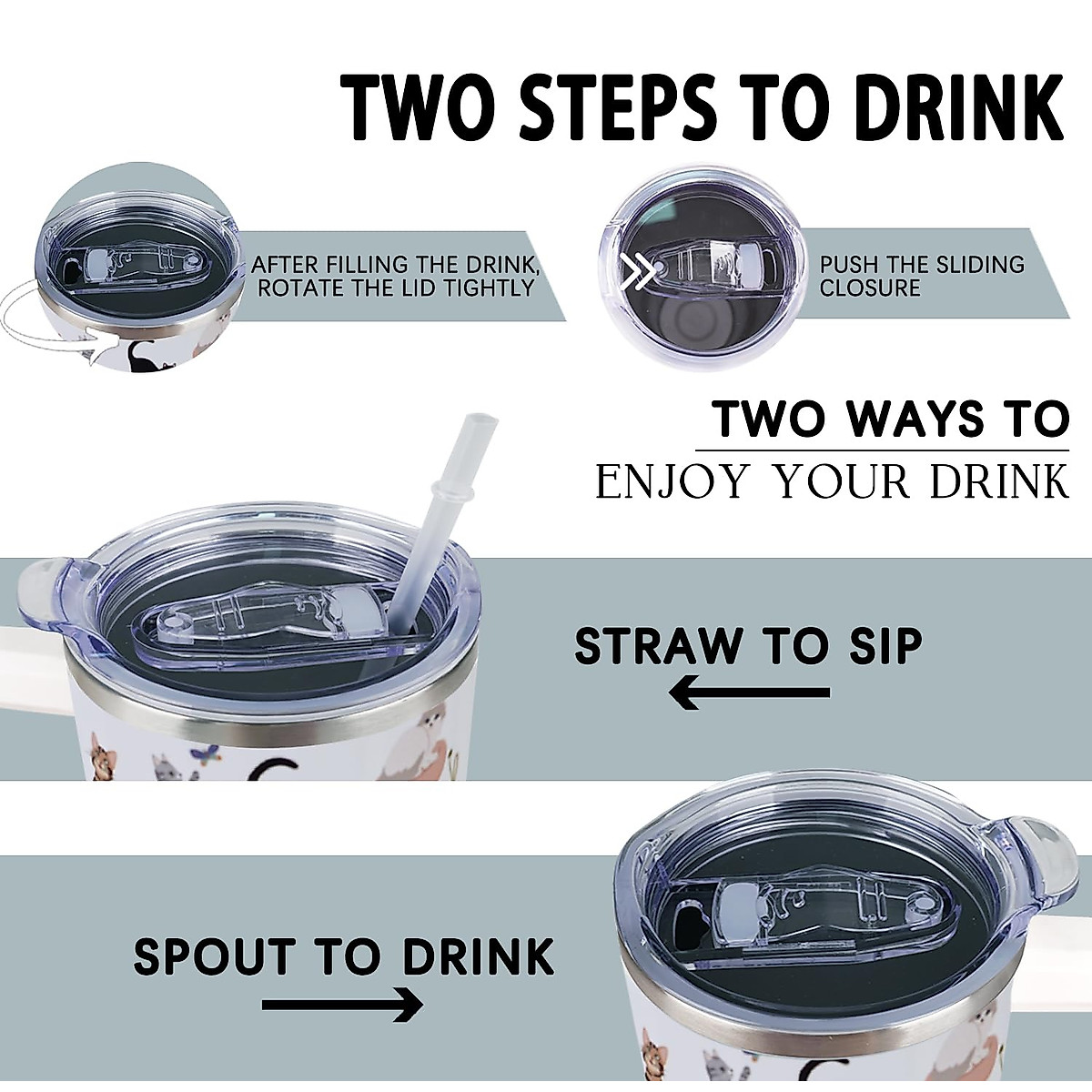 ZNYYZYBA 40 oz Tumbler With Handle and Straw, Cat Tumbler With Leak Proof Lid, Reusable Stainless Steel Insulated Travel Coffee Mug, Gifts for Cat Lovers