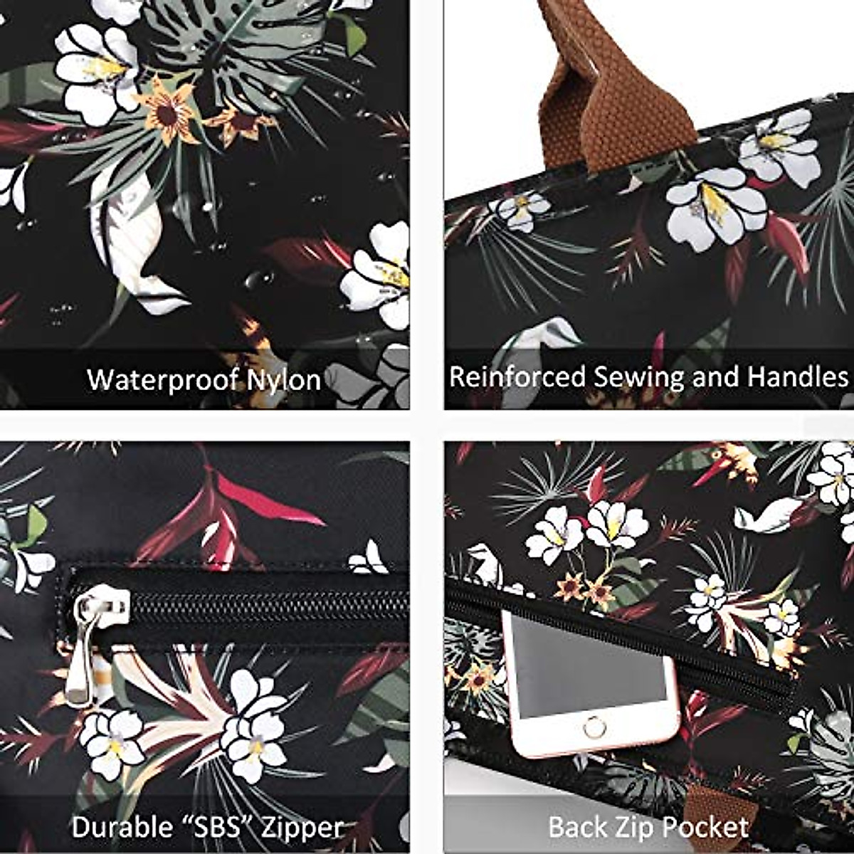 Gloppie Lunch Bag Women Insulated Lunch Box Tote Bag Leakproof Lunch Cooler Meal Prep Tote Purse Lunch Kit Teen Girls Lunch Bags Loncheras para mujer Beach Work 9L White Flower