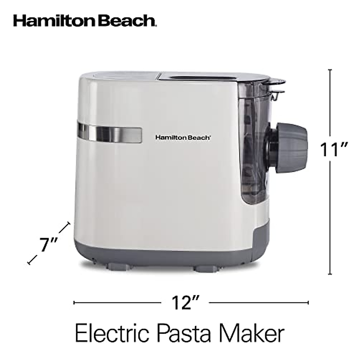 Hamilton Beach Electric Pasta Maker & Noodle Machine with 7 Molds for Spaghetti & Fettucine and More, Makes 2-3 Servings in 15 Minutes, White (86650)