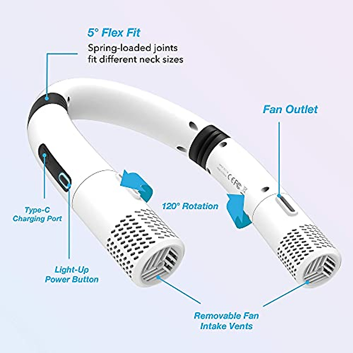 Blast Auxiliary by Blaux Neck Fans for Women - Portable Neck Fan with 18 Hour Rechargeable Battery | 120° Rotatable Bladeless Neck Fan | Three-Speed Neck Cooler | Wireless Personal Fans For Your Neck