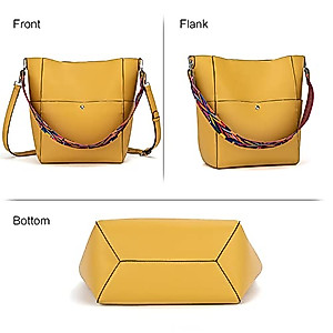 BROMEN Women Handbag Designer Vegan Leather Hobo Handbags Shoulder Bucket Cross-body Purse Yellow