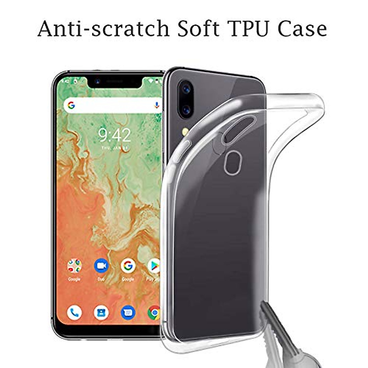 AQGG Tempered Glass Film + Cover for Oukitel C22 [5.86"], 9H Hardness Screen Protector and Soft Silicone Case Bumper Shell Transparent Protective TPU Cases -Girl