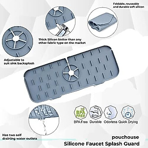 Pouchouse Sink Splash Guard 3 Pack-Faucet Mat for Kitchen-Kitchen Gadgets-Drying Mat For Kitchen Protectors-Sponge Holder-Under sink Mats For Kitchen Waterproof(Black Grey).