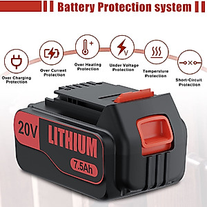 7.5Ah Replacement for Black and Decker 20V Lithium Battery Compatible for Black Decker 20V Battery LBXR20 LBX20 LB20 LB2X4020-OPE LBXR20B-2 LST300 LST220 2Packs