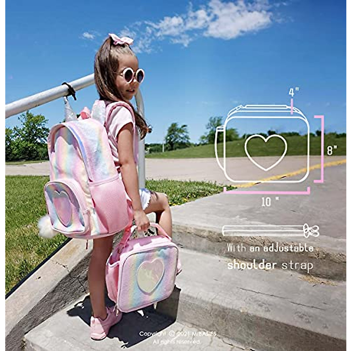 mibasies Kids Unicorn Backpack with Lunch Box for Girls Rainbow School Bag