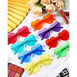 Sherr 48 Pairs Rimless Sunglasses Neon Party Supplies Glasses Plastic 80s Funky Sunglasses for Women Men (Neon Color,Heart Shape)
