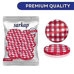 SARKAP Twist Off Canning Lids – 82mm Reusable Canning Lids Set of 10 Ideal for Glass Jars – Not Compatible With Mason Jars, Stainless Metal Canning Jar Lids, Twist off Lug Caps (Red)