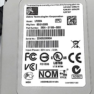 Zebra LP 2824 Printer 2824-21100-0001 W/New Adapter, Power, USB Cables & Test Print