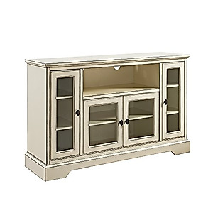 Walker Edison Traditional Wood TV Stand for TV's up to 56" Living Room Storage Flat Screen Universal TV Console Living Room Shelves Entertainment Center, 52 Inch, White