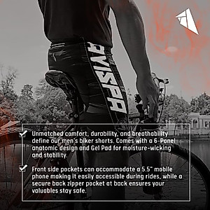 Avispa Cycling/Biker Padded Shorts for Men & Women with Zipper Pockets and Reflector, Gel Padded Calf Compression Shorts with Leg Grippers
