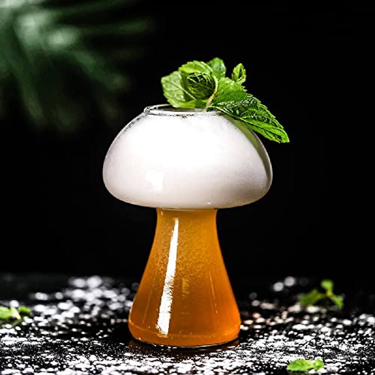 USEEKRIL Mushroom Glasses Creative Mushroom Shaped Drinks Cup Set of 2 Clear Mushroom Cocktail Glass Cups 8oz Wine Glasses for Party Drinking for KTV Home Bar Club (Transparent)