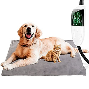 MIU COLOR Pet Heating Pad, Temperature Adjustable Dog Cat Heating Mat with Auto Shut Off Timer, Indoor/Outdoor Pet Heating Pads for Cats Dogs with Chew Resistant Cord, Safe（15.7 x 19.7 Inches）