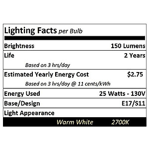 lumenivo Lava Lamp Light Bulb 130v 25w Bulb Replaces 120V 25 Watt S11 Light Bulbs – 14.5” Lava Lamps, Bubble Light & Glitter Lamps – 25 Watt Intermediate E17 Base Bulb - Appliance Bulb – 4 Pack