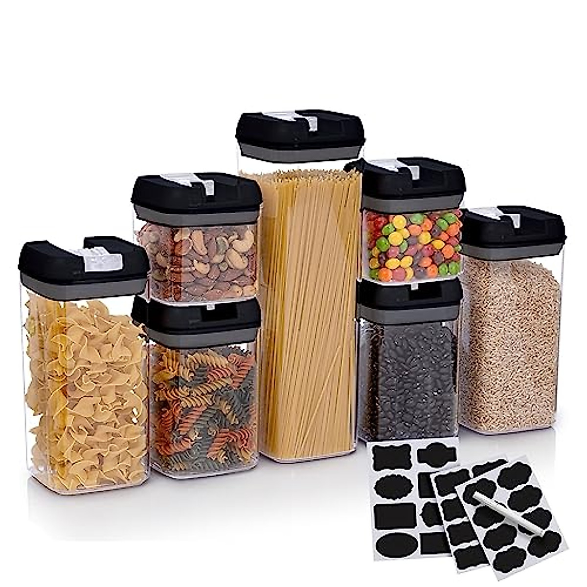 Cheer Collection Airtight Food Storage Containers, Kitchen Storage Containers for Pantry, Set of 7 Food Containers with Lids Airtight, Pantry Storage Containers & Organizers with Lids, Black