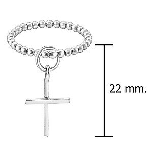 AeraVida Simply Faithful Dangle Little Cross Eternity Bead Ball .925 Sterling Silver Ring (6) | Cross Rings Sterling Silver | Fashion Jewelry