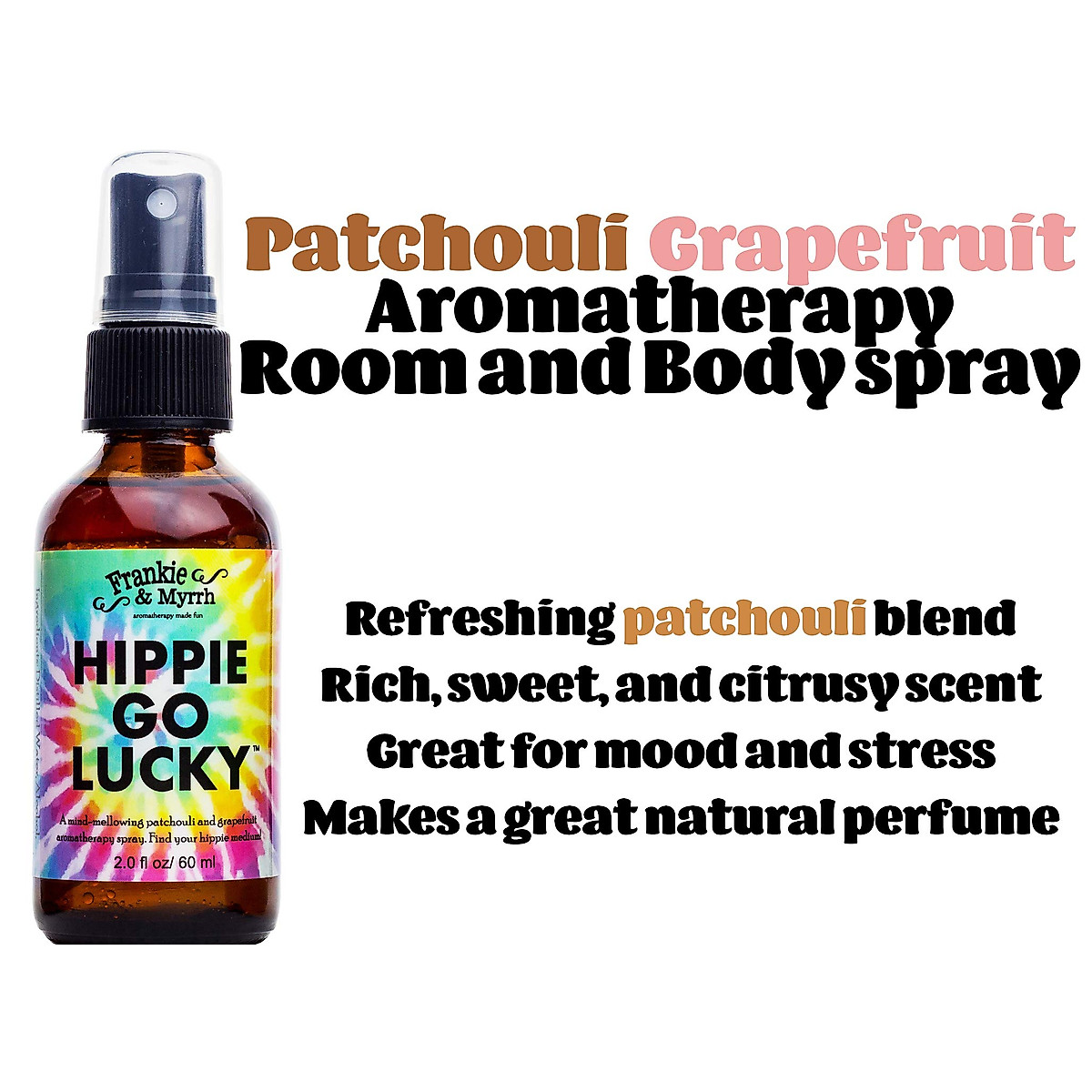 Frankie & Myrrh 2-Pack Room Spray: Truly Patchouli & Hippie Go Lucky. Natural Light Perfume/Cologne for Relaxation and Energy Aromatherapy