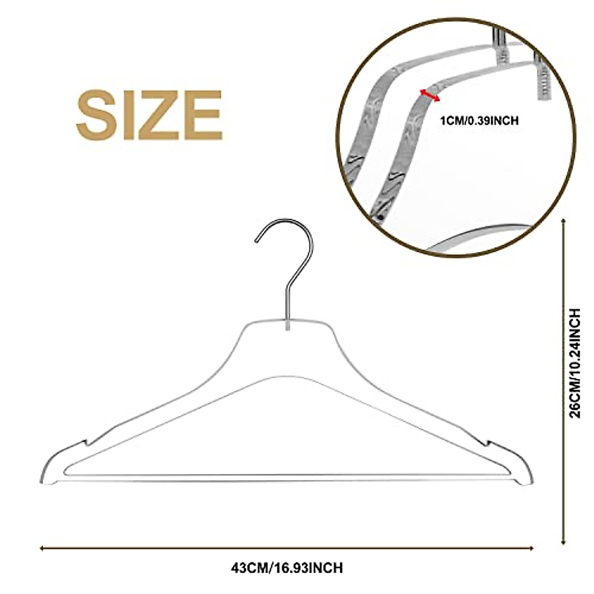 Quality Acrylic Clear Lucite Hangers 5-Pack with Bar Chrome Hooks for Clothes, Pants, Suit Jackets, Coats, and Shirts, Closet and Wardrobe Organization (Chrome/Gloss Silver Hook, 5)