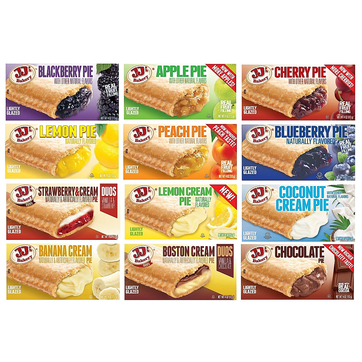 JJ's Bakery Ultimate Variety Pie Snack Pies, Individual Dessert, Fresh-Baked, Perfect for Snacks, Nut-Free, Kosher Parve, 4 Oz Each (Pack of 12)