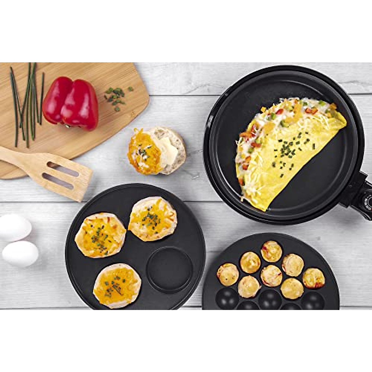 Multi Baker Deluxe- Electric Appliance with Temperature Control, 3 Interchangeable Skillets for Grilling, Baking or Dessert Making- Grilled Cheese, Omelets, Personal Pizza, Takoyaki, Sandwiches, Cake Pops & More, Great Gift