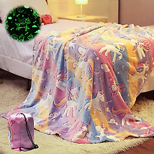 YJLMLY Glow in The Dark Unicorn Blanket, Unicorn Gifts Toys for Girls, Soft Pink Girls Blanket for 2 3 4 5 6 7 8 9 10 Year Old Girl Birthday Christmas Valentine Gifts Ideas, 50''x60''
