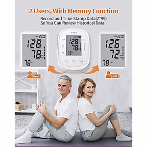 Blood Pressure Monitor, AILE Blood Pressure Machine Upper Arm Large Cuff(8.7"-16.5"), High Automatic Blood Pressure Monitors Cuff for Home Use, (BP) Manual Arm Blood Pressure Monitors, 2 * 99 Memory