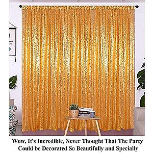 Partisout Sequin Curtain Backdrop 8ftx10ft Sequin Backdrop Sequence Backdrop Party Glitter Backdrop Sparkle Backdrop Wedding Photo Backdrop and Shimmer Backdrop (8ftx10ft, Gold)