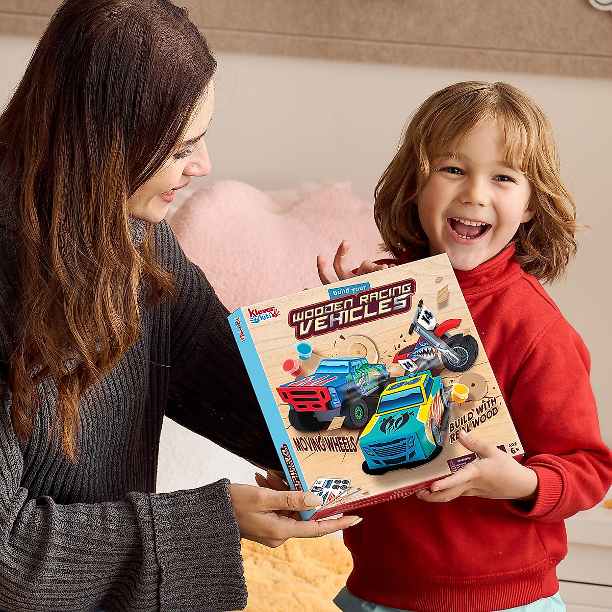 JOYIN Kids Craft Kit Build & Paint Your Own Wooden Race Car Art & Craft Kit DIY Toy Make Your Own Car Truck Toy Construct and Paint Craft Kit, Presents for Kids