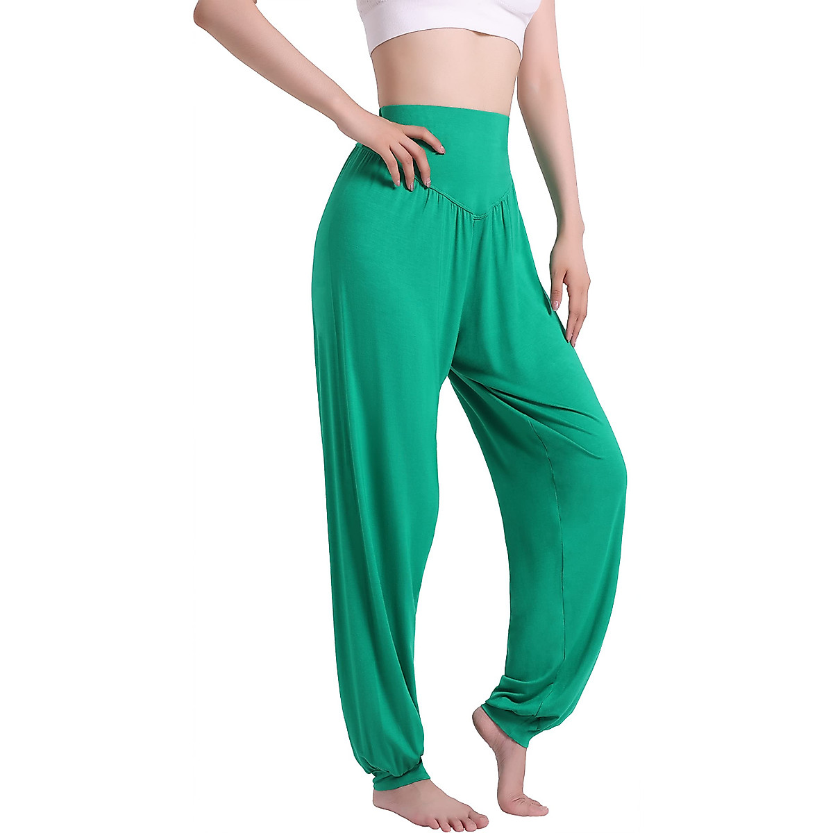 Hoerev Green Super Soft Modal Spandex Harem Yoga Pilates Pants