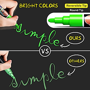 Liquid Chalk Markers Pens - 12 Colors Washable & Wet Erase Neon Chalk Makers for Blackboard, Chalkboard Signs, Glass Window, Graduation Celebration School Kids Art - Erasable Window Markers for Cars