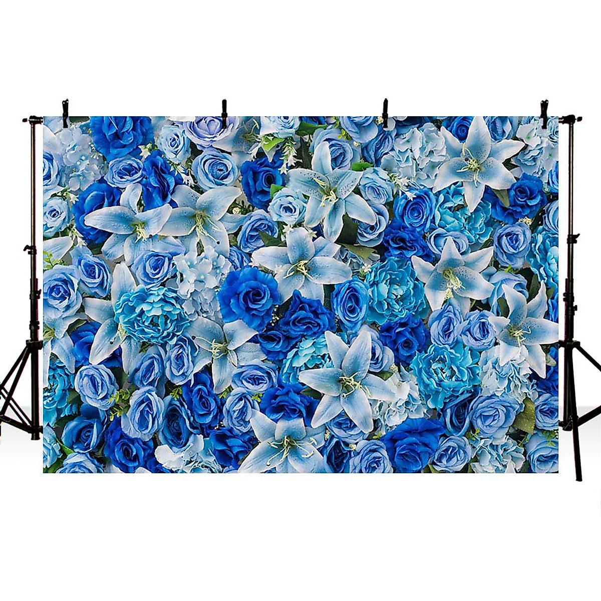 MEHOFOND Blue Flower Wall Backdrop for Wedding Bridal Shower Decorations Banner Supplies Valentines Day Blue Floral Rose Photography Background Photo Booth Studio Props Vinyl 8x6ft