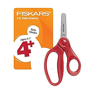 Fiskars 5" Blunt-Tip Scissors for Kids Ages 4-7, For School or Crafting, Red (Pack of 1)
