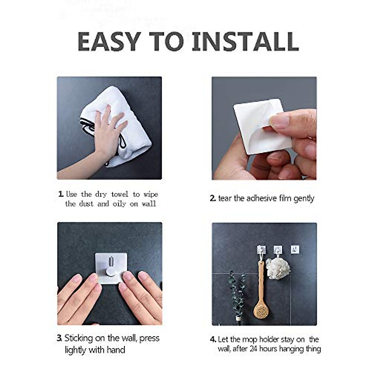 HANZE Adhesive Hooks Wall Hangers Heavy Duty Sticky Hooks Waterproof Stainless Steel Hanger Towel Holder Stcik on Hooks for Hanging Bathroom Kitchen Home Organizer - 4 Pack