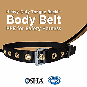 AFP Tongue Buckle Body Belt, Heavy-Duty Tool Belt for Pouches, Work Belt, PPE for Safety Harness, Work Positioning, Construction, Fall-Protection, Carpenters (OSHA/ANSI rated) 1.75’’W, Black (Large)