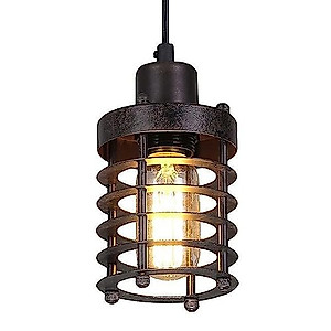 LNC Rustic Pendant Lighting for Kitchen Island, Retro Vintage Pendant Light Fixture with Metal Cage Shade, Mini Hanging Pendant Lights Adjustable for Kitchen Sink, Dining Room, Bedroom, Foyer, 3.9”D