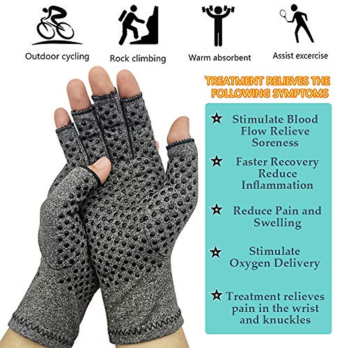 DRNAIETY 2 Pairs Arthritis Compression Gloves, for Hand Arthritis, Rheumatoid, Osteoarthritis, Carpal Tunnel Pain, Compression Gloves for Arthritis for Women & Men, Anti-Slip Glue dot Gloves for Work