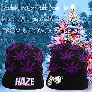 UTOWO Weed Marijuana Weed Acrylic Hat Knit Beanie Hat Rolling Up Skully Cap Purple