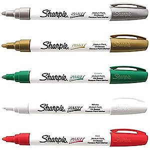 Sharpe Oil-Based Paint Markers, Medium Point, Pack of 5 - Christmas Holiday Colors